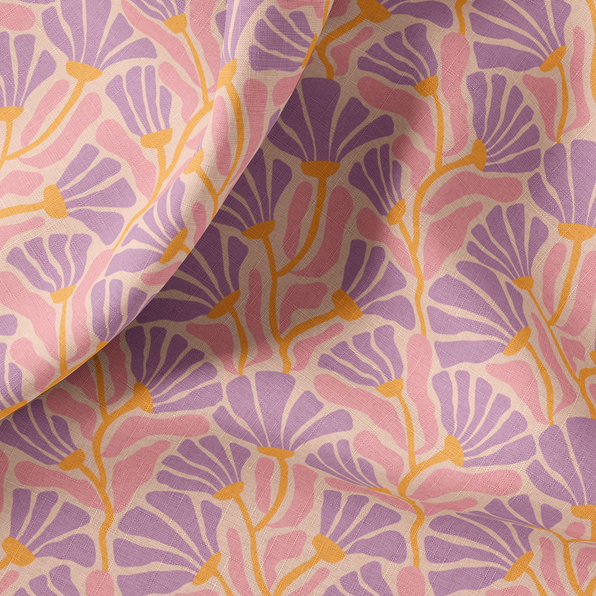 Retro Floral Print Linen By The Yard or Meter, Retro Funky Flowers Pri ...