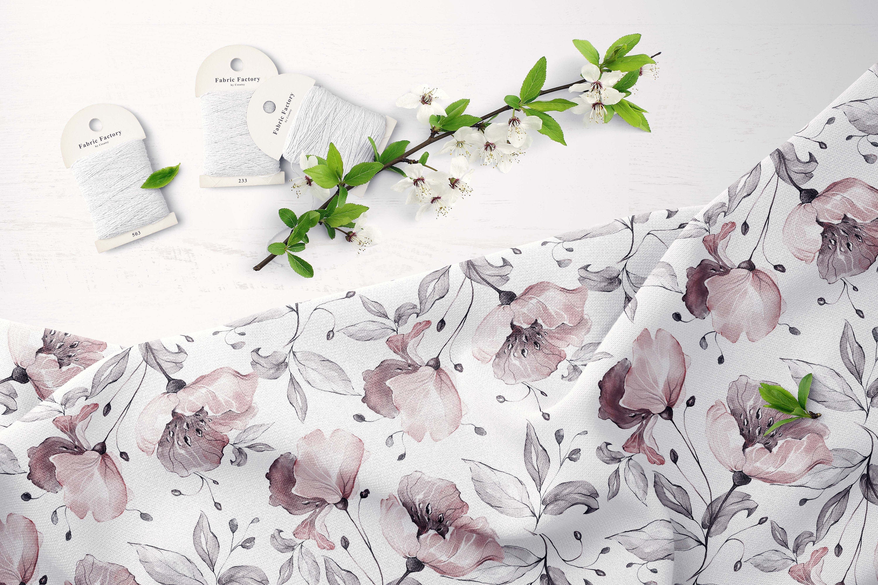 Floral Linen Fabric By The Yard Natural Printed Linen Fabric By The Ya ...