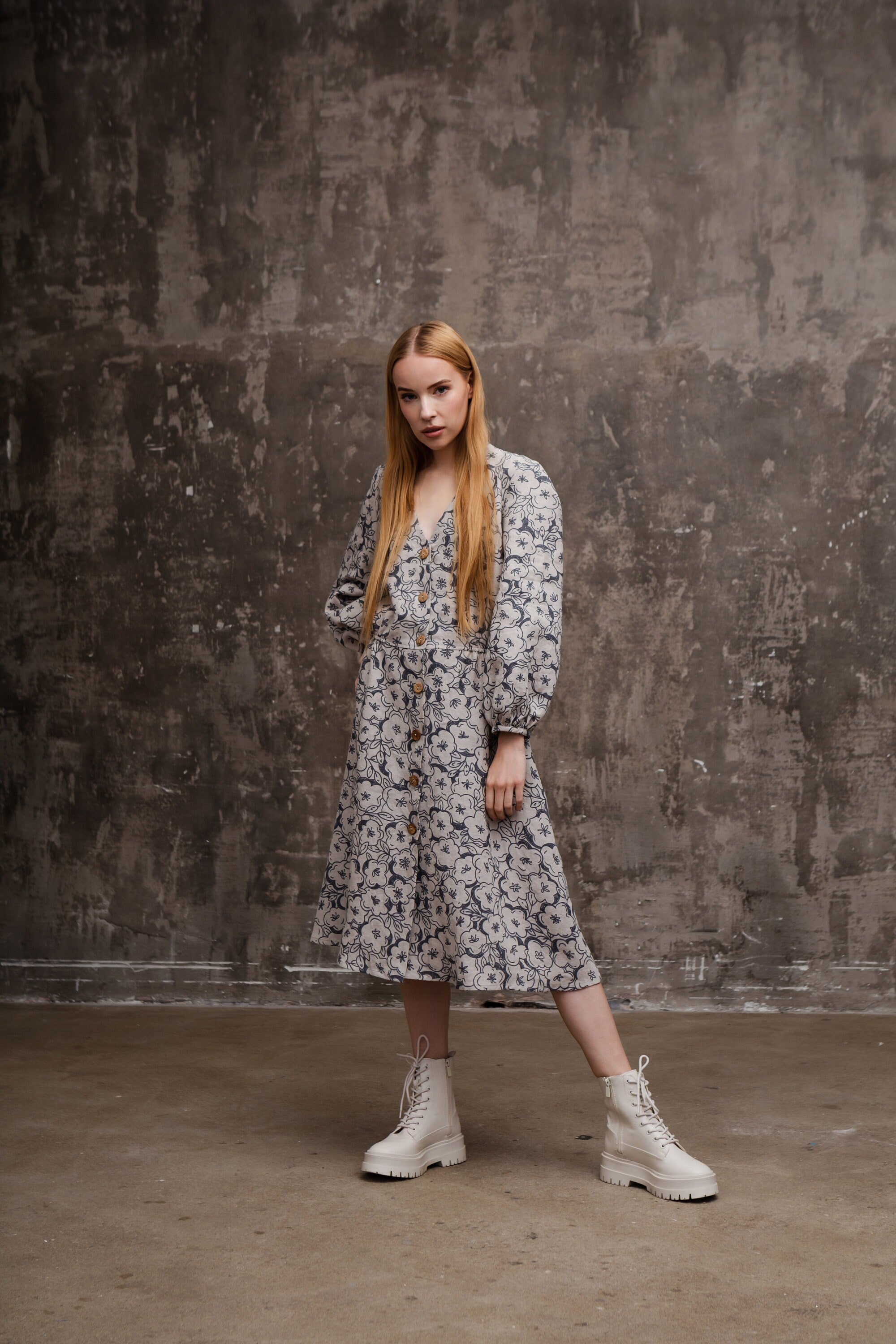 Linen Boho Puff Sleeve Dress – Isole Linen